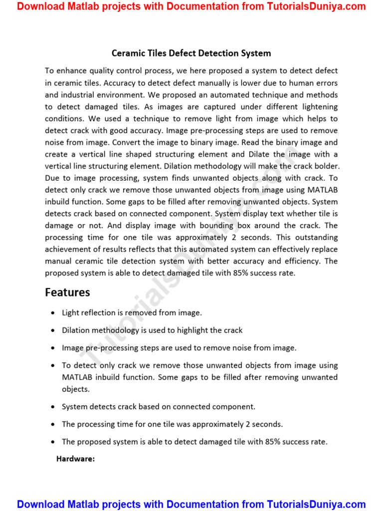 Defect Detection In Ceramic Tiles Matlab Project Pdf Image Computer Engineering