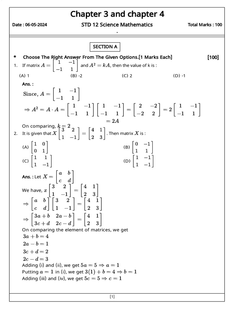 2024 05 06 18 31 Solution | PDF | Determinant | Matrix (Mathematics)