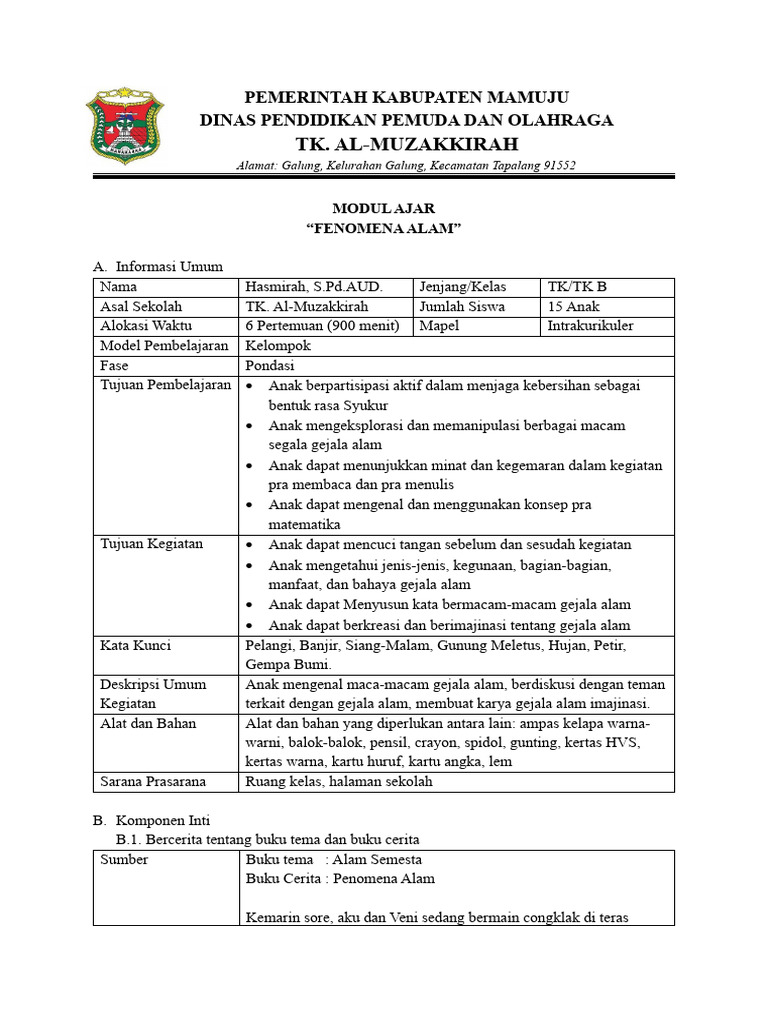 Modul Ajar Fenomena Alam-1 | PDF