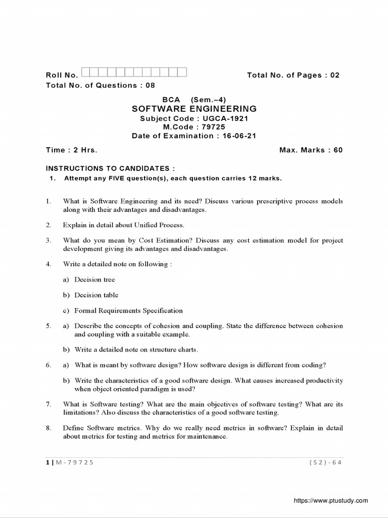 Bca 4 Sem Software Engineering 79725 Jun 2021 | PDF