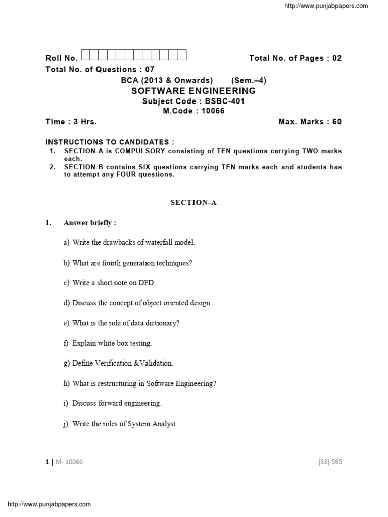 BCA Software Engineering Exam | PDF | Software | Systems Architecture