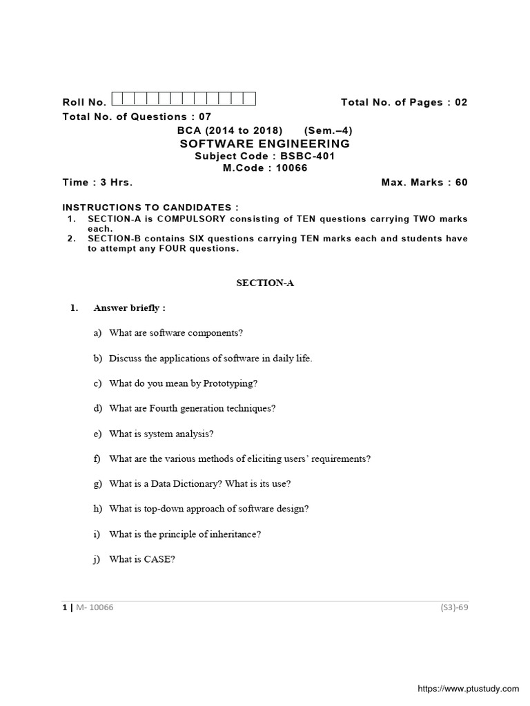 Bca 4 Sem Software Engineering 10066 Dec 2020 | PDF | Software | Software Prototyping