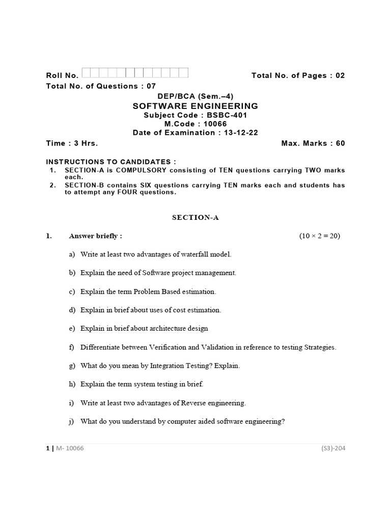 Software Engineering Exam Guide | PDF | Software Development | Engineering