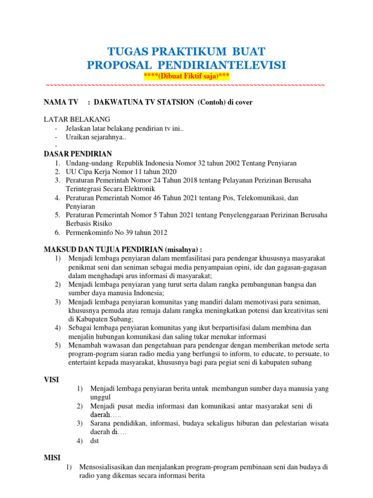A. Proposal Pendirian TV 2021 (Contoh) | PDF | Kajian Bahasa Asing