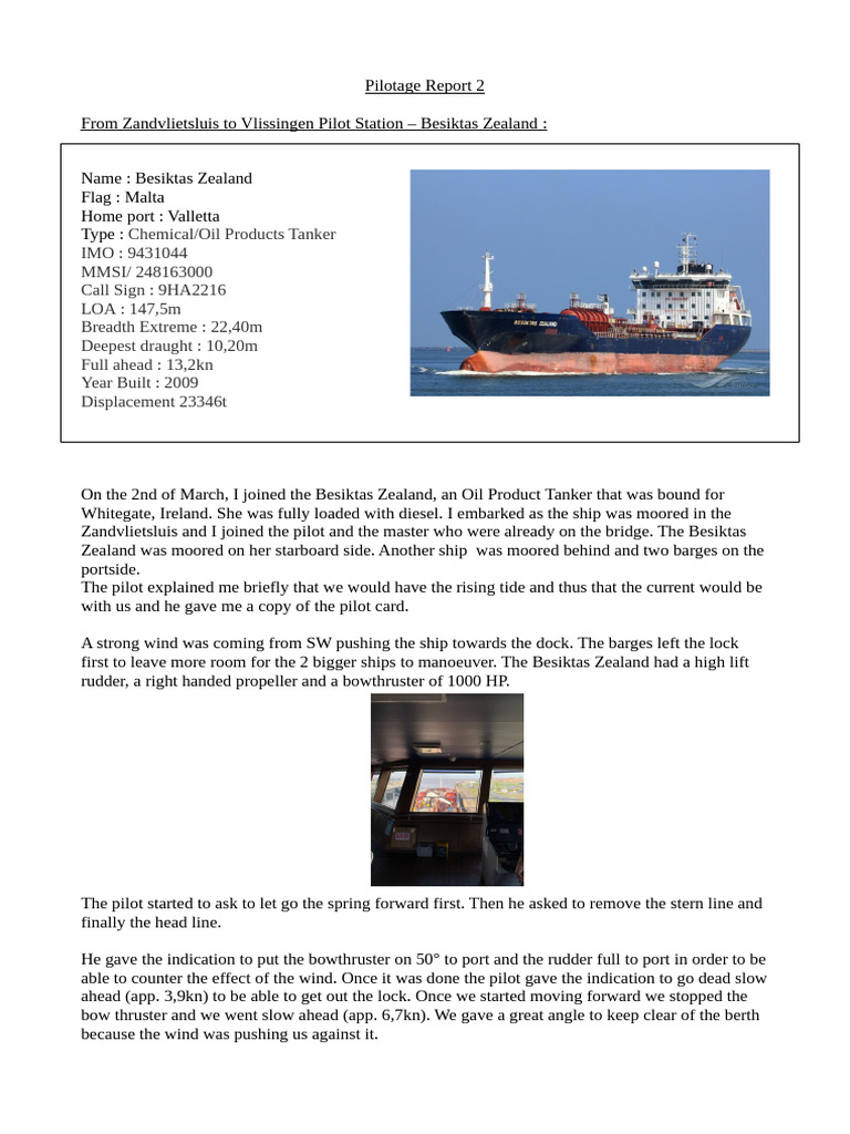 Pilotage Report 2 | PDF | Ships | Oil Tanker