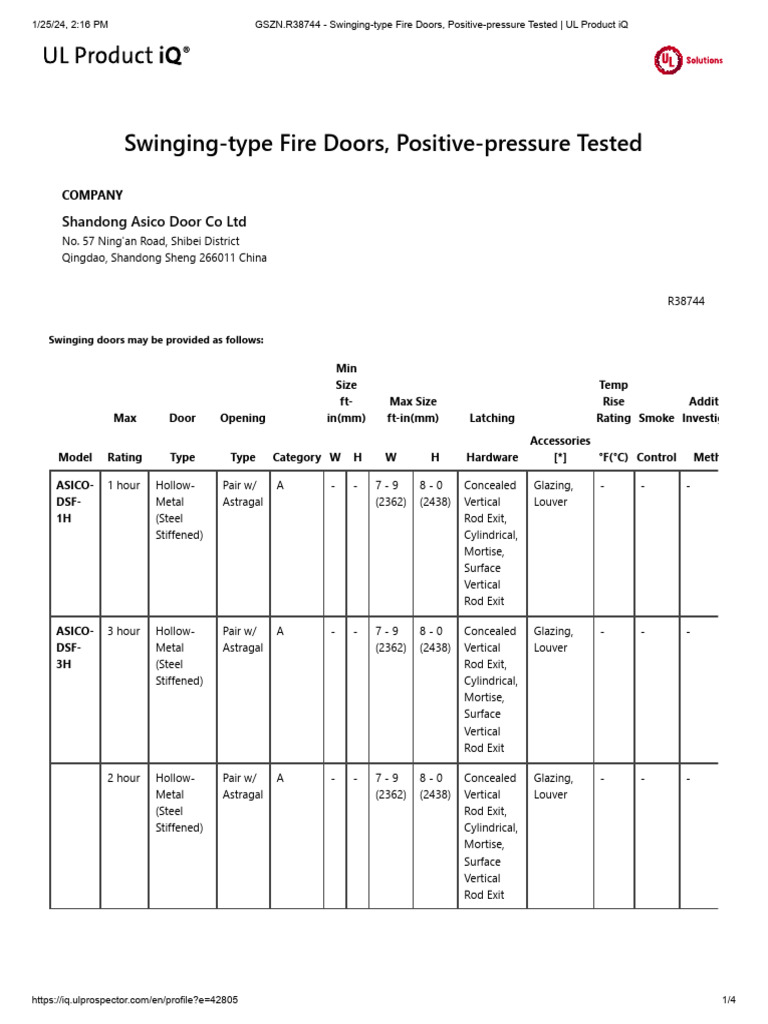 Swinging-Type Fire Doors, Positive-Pressure Tested - UL Product Iq | PDF