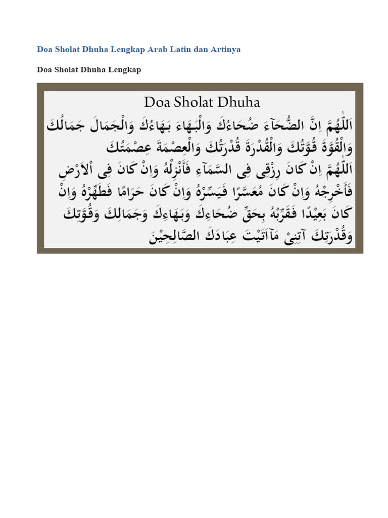 Doa Sholat Dhuha & Qunut Lengkap Arab Latin Dan Artinya | PDF