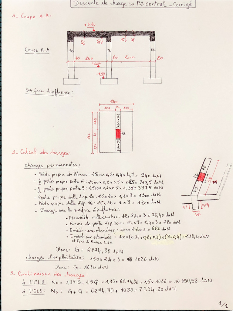 Correction-Descente de Charges Sur Poteau Central P2 | PDF