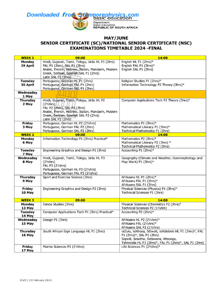 NSC May June Exam Timetable 2024 | PDF