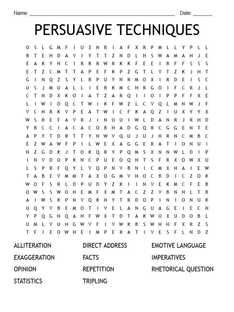 Persuasive Techniques Word Search | PDF | Persuasion | Rhetoric