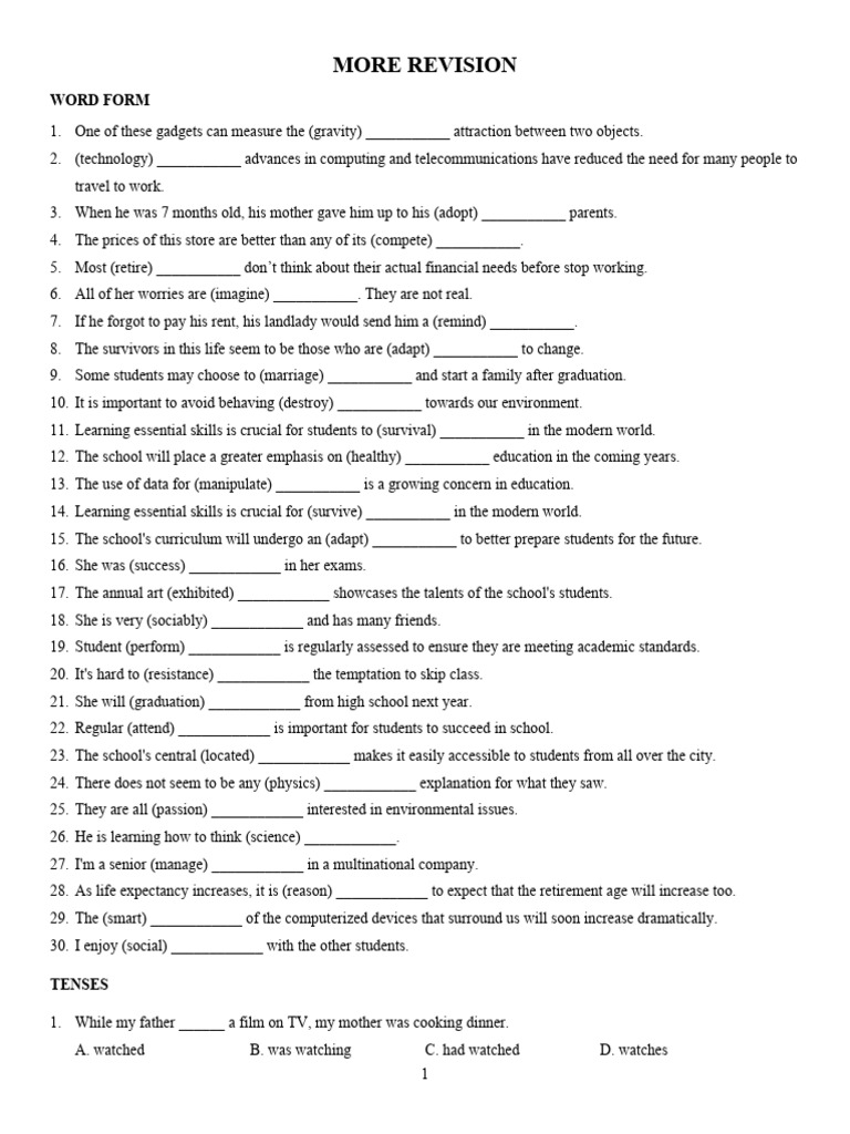 Word Forms and Grammar Exercises | PDF