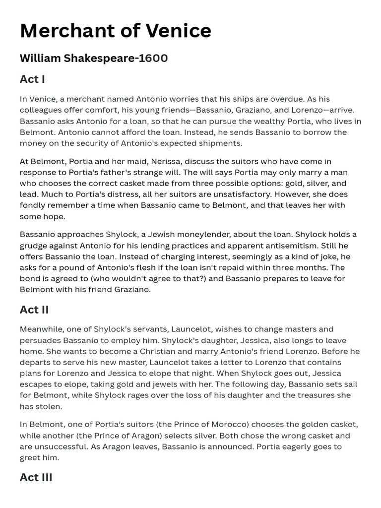 Merchant of Venice | PDF | The Merchant Of Venice | Plays Adapted Into ...