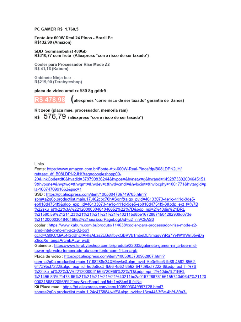 PC Gamer R$ 1.760,5 | PDF | Computer Hardware | X86 Architecture