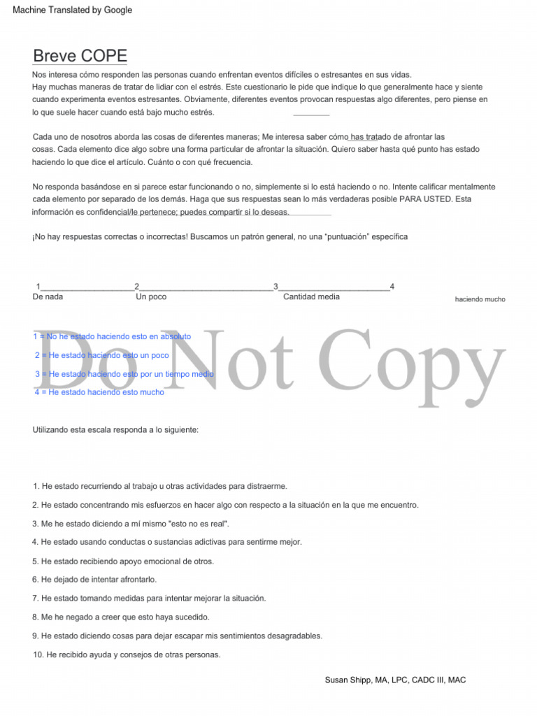 Brief COPE 2-2 | PDF | Conceptos psicologicos | Ciencias del comportamiento