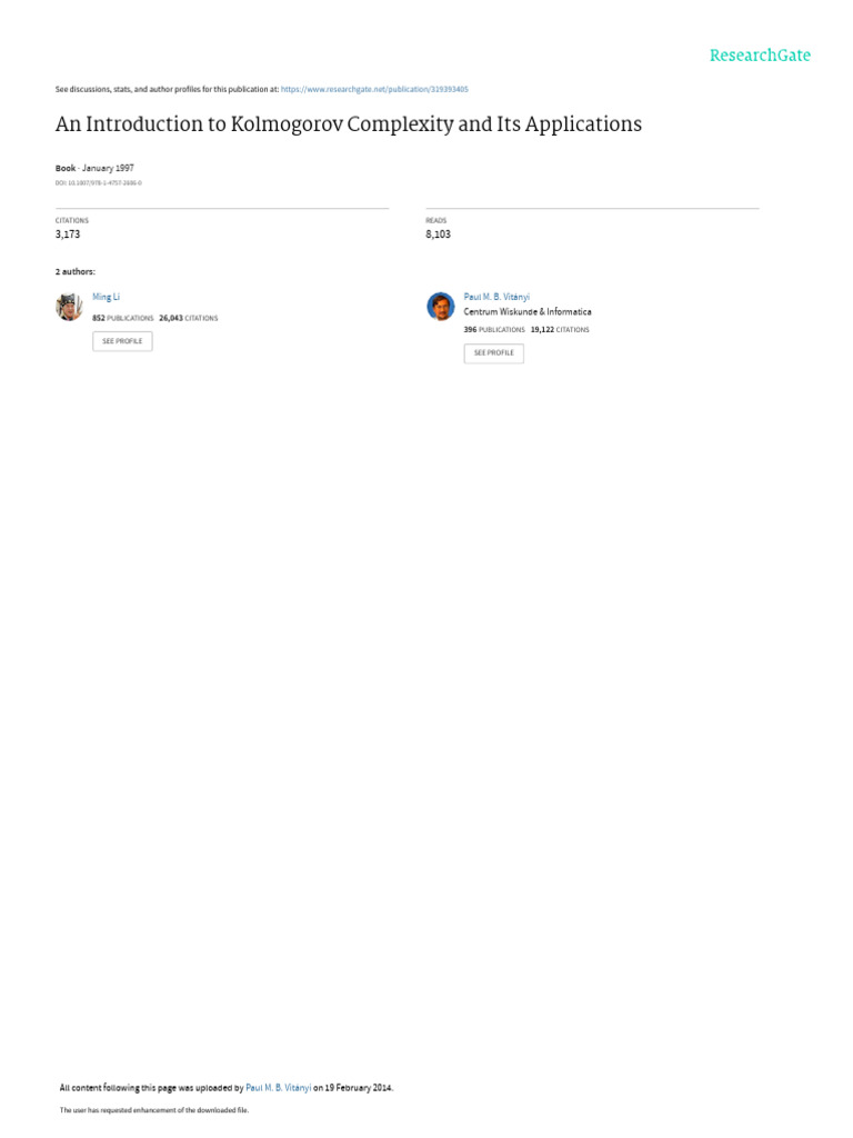 An Introduction To Kolmogorov Complexity and Its A | PDF | Mathematics | Applied Mathematics