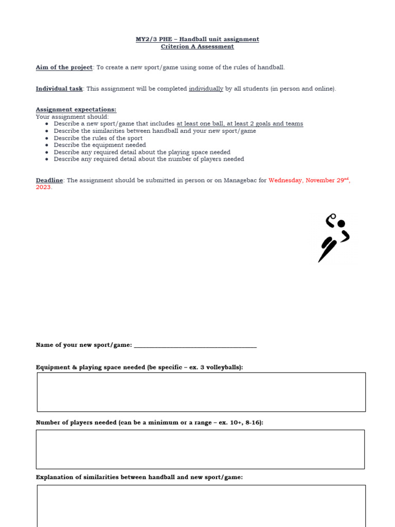 MY2 3 Handball Unit Assignment - PHE | PDF | Knowledge | Health Education