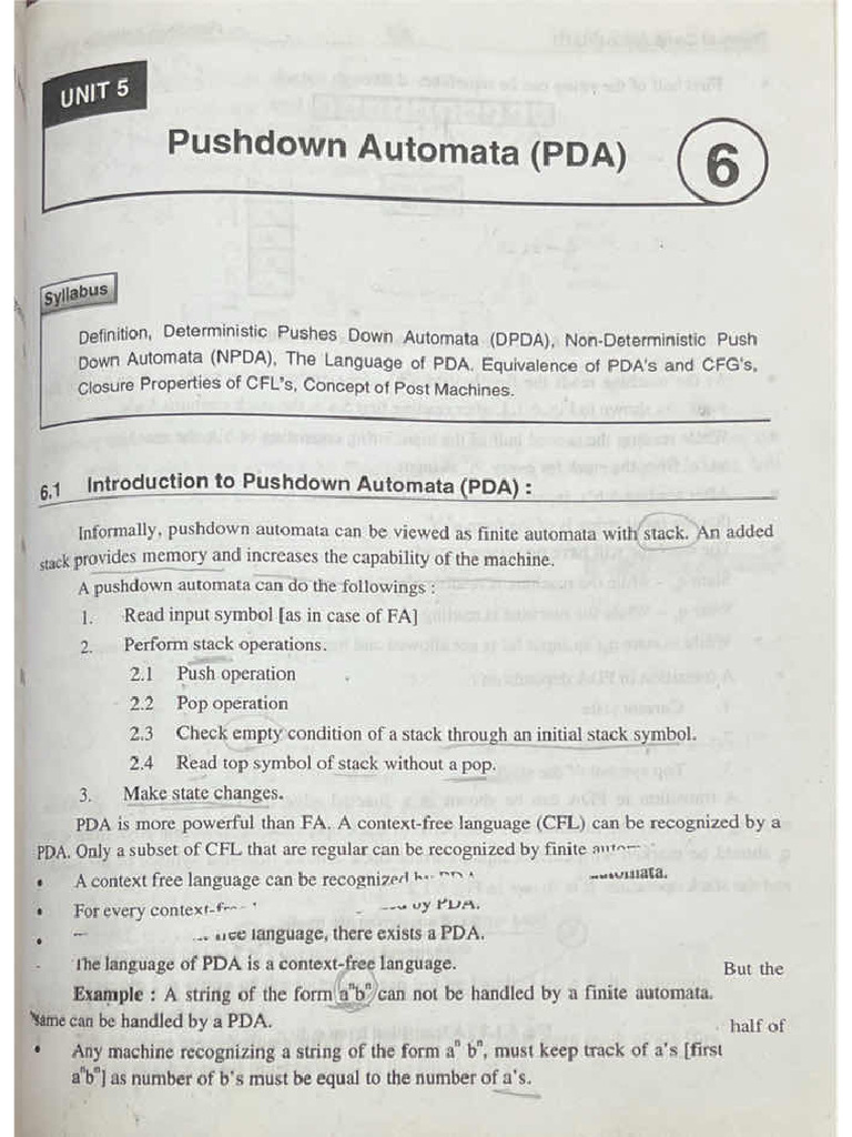 TOC UNIT 4 PDA (Pushdown Automata) | PDF