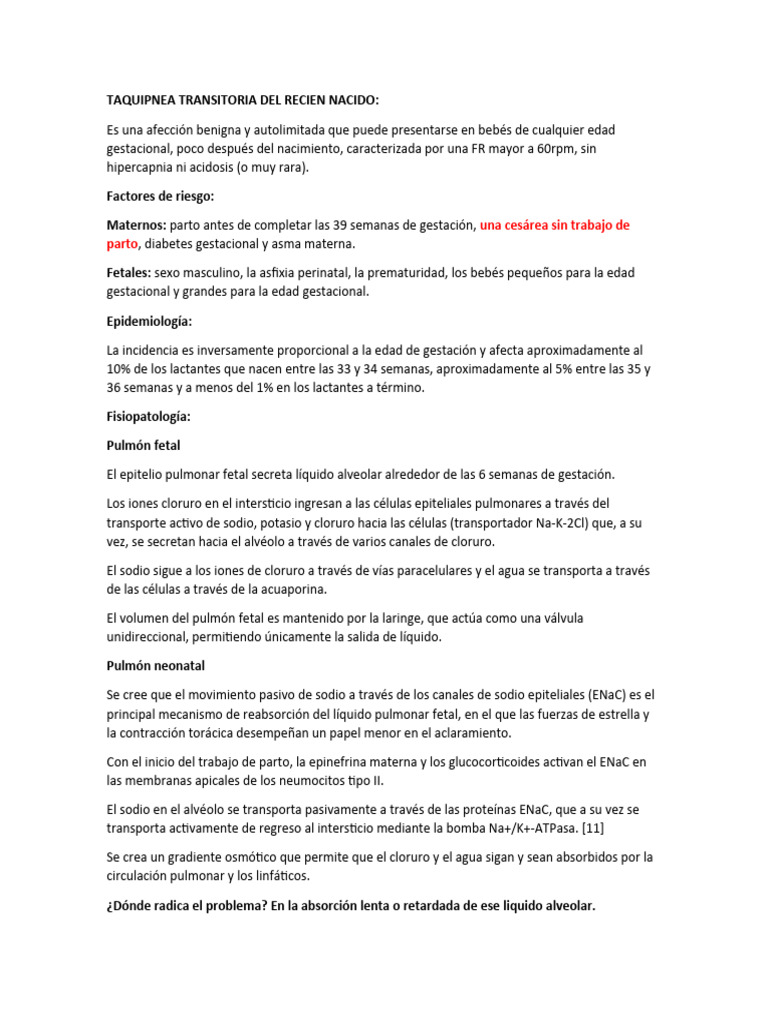 Taquipnea Transitoria Del Recien Nacido | PDF | Feto | Pulmón