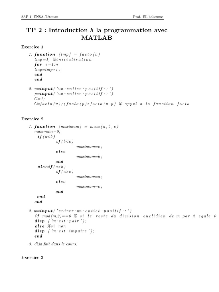 TP2 - Correction | PDF | Théories de matrice | Algèbre linéaire