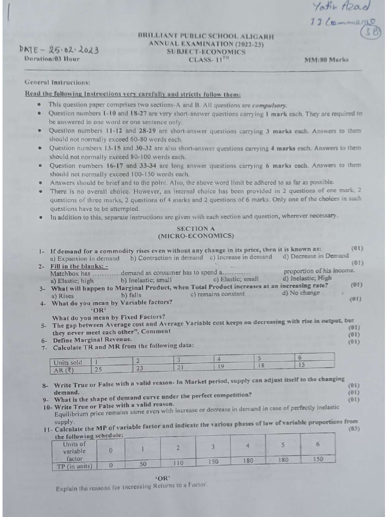 Economics Final Exam Sample Paper | PDF