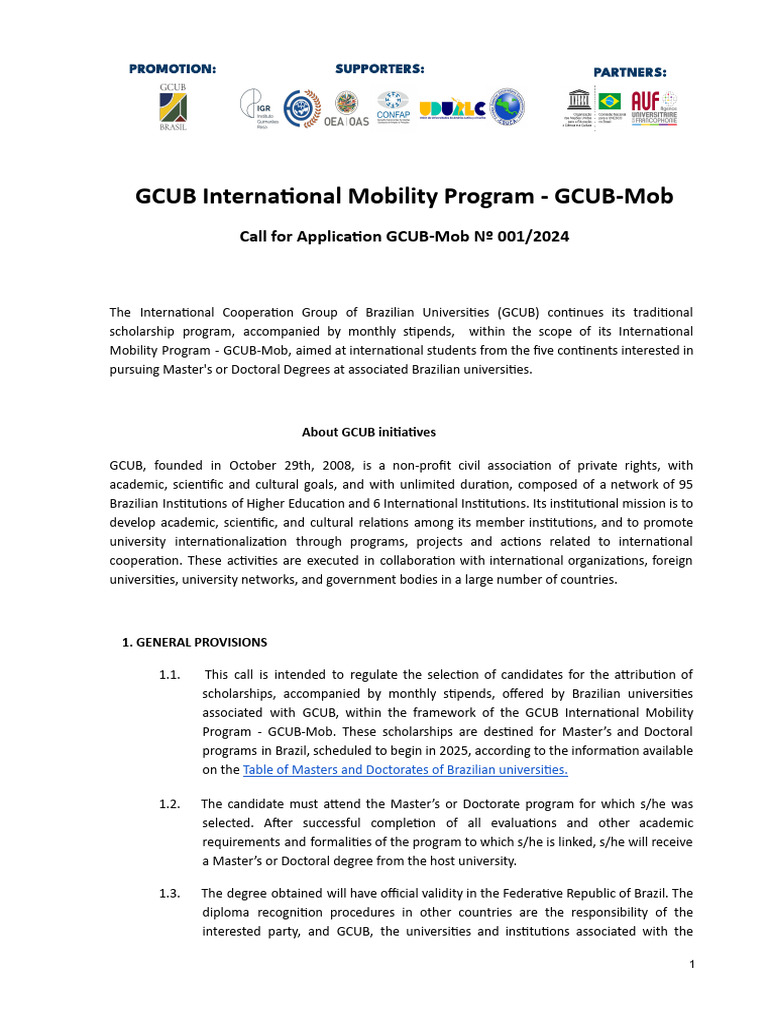 ENGLISH 2024 Call For Application GCUB Mob 001 2024 | PDF