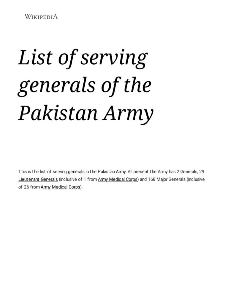 List of Serving Generals of The Pakistan Army - Wikipedia | Download ...