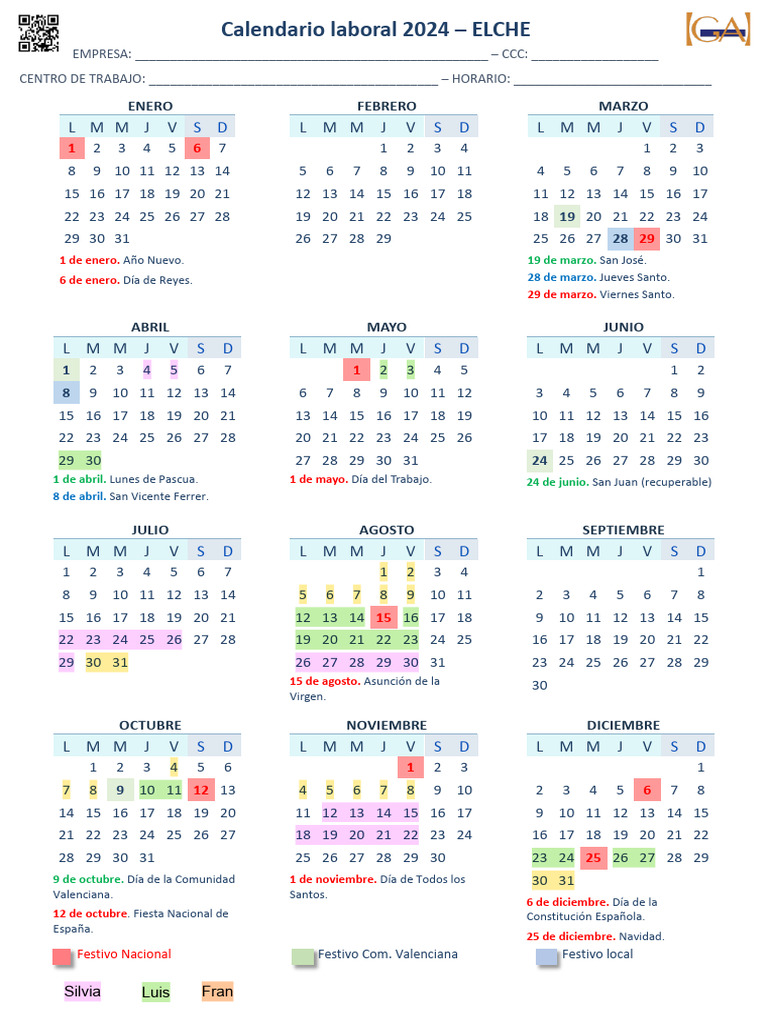 Calendario Vacaciones 2024 | PDF | Observancias
