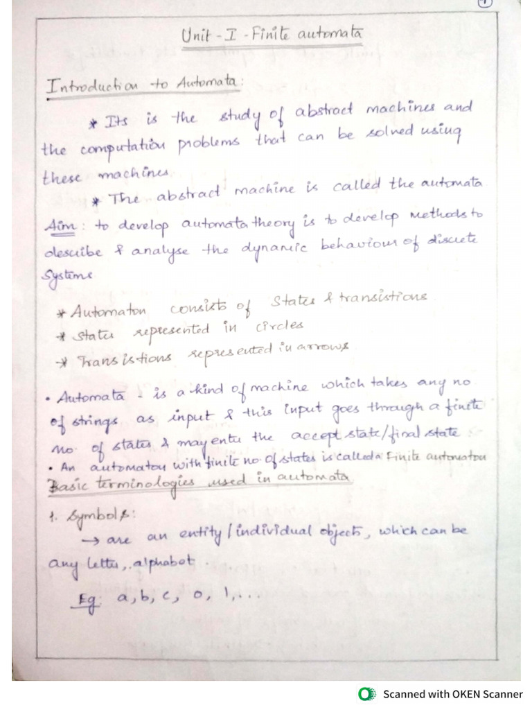 TOC-UNIT - 1 (Written Notes) | PDF