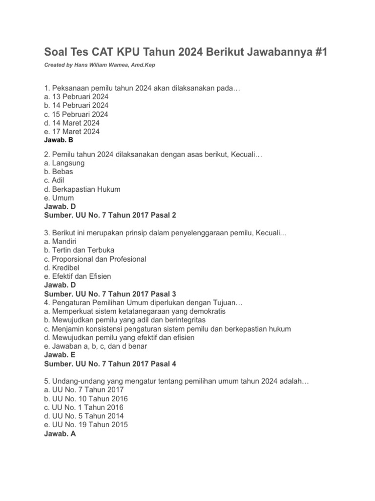 Soal dan Jawaban Pemilu 2024 KPU | PDF | Politik