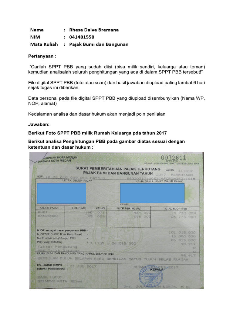 Analisis SPPT PBB Keluarga 2017 | PDF