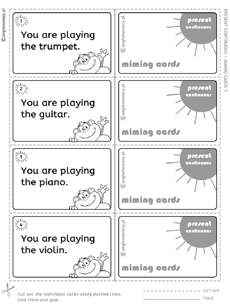 Grammar Games Present Continuous Miming Cards | PDF