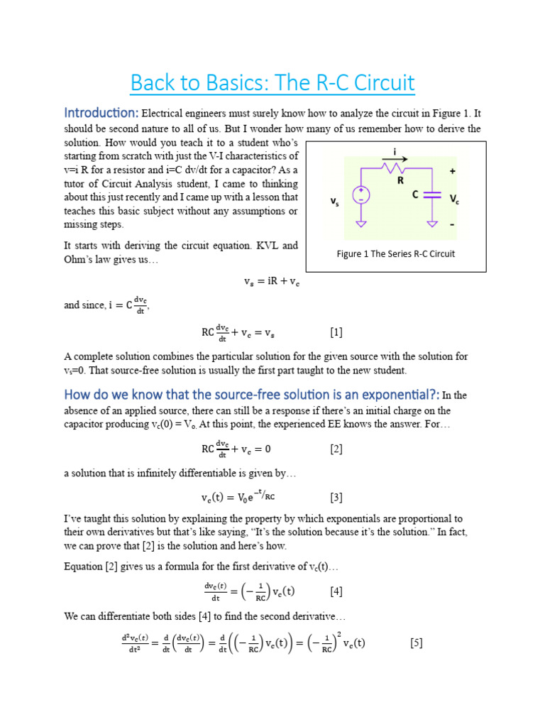 Back to Basics - The Series R-C Circuit | PDF | Electrical Network | Calculus