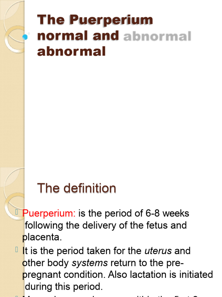 Normal & Abnormal Puerperium | PDF | Postpartum Period | Urinary Incontinence