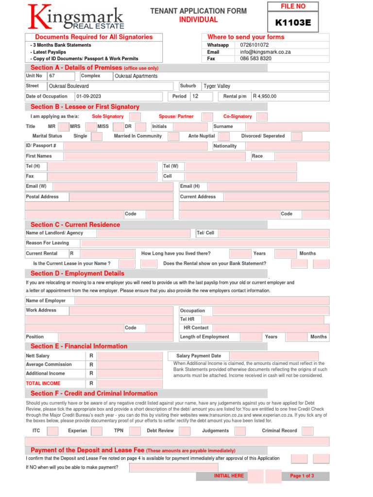 Tenant Application Form Instructions | PDF | Lease | Renting