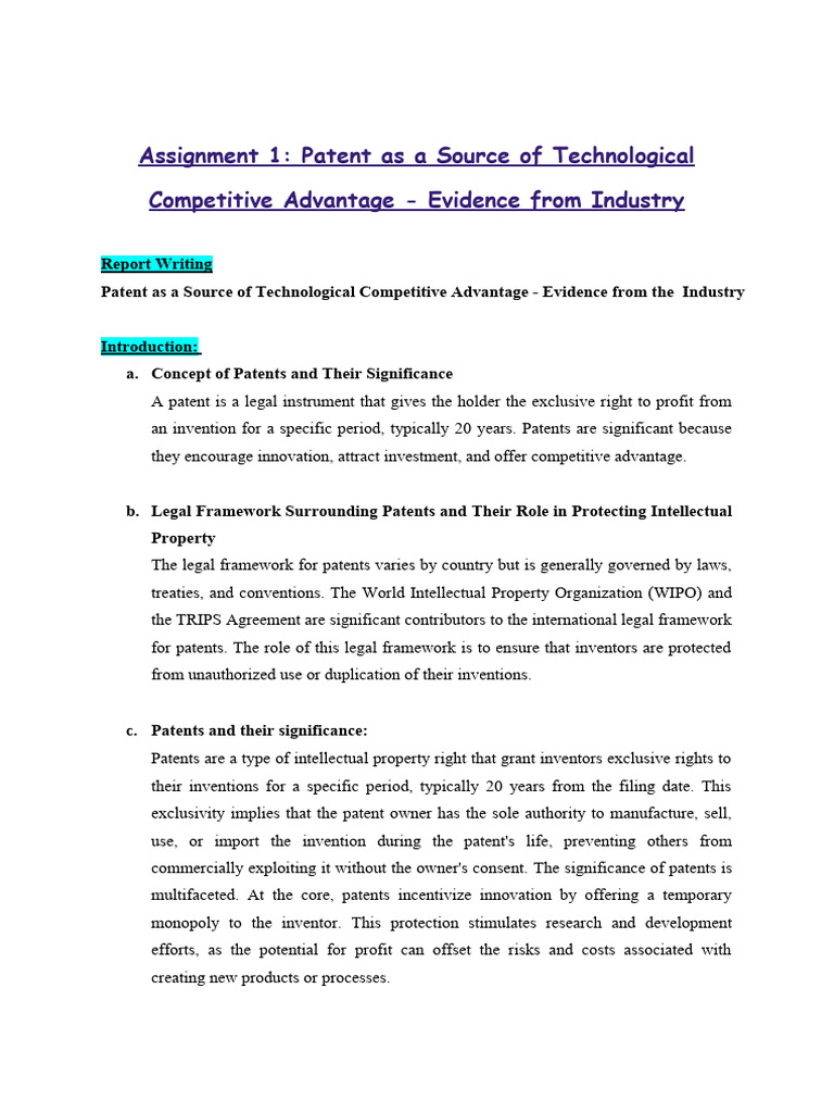 Assignment 1 - Strategic Management | PDF | Patent | Innovation