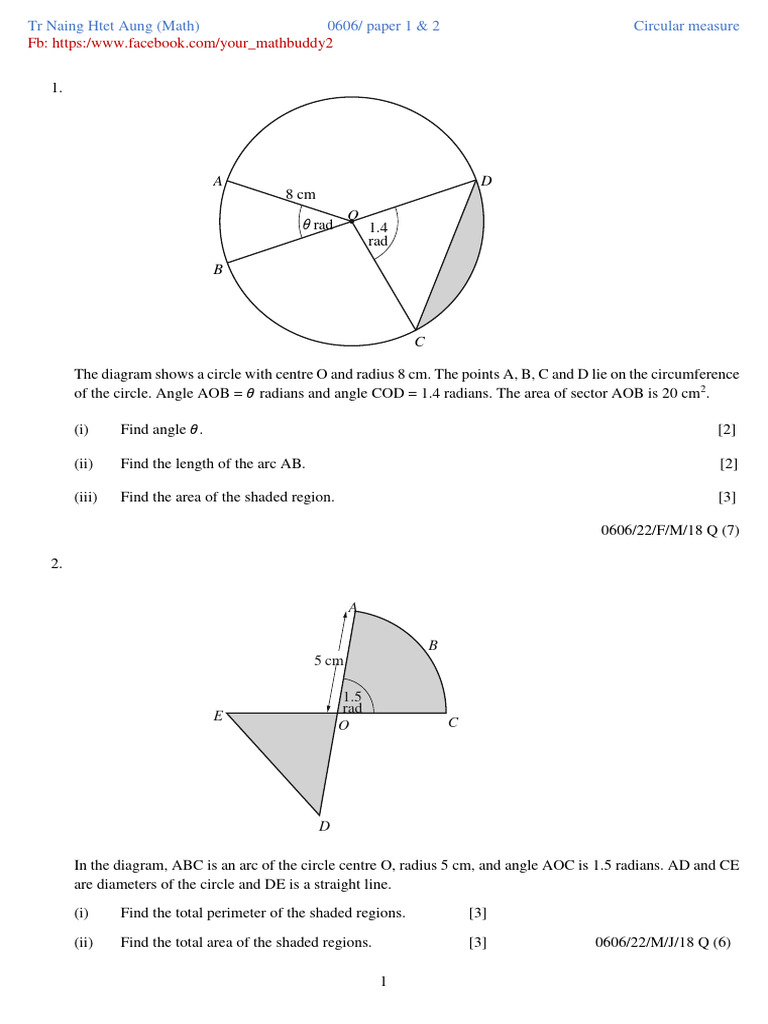 Circular Measure Paper 1 & 2 (2019 - 2023) | PDF | Circle | Angle