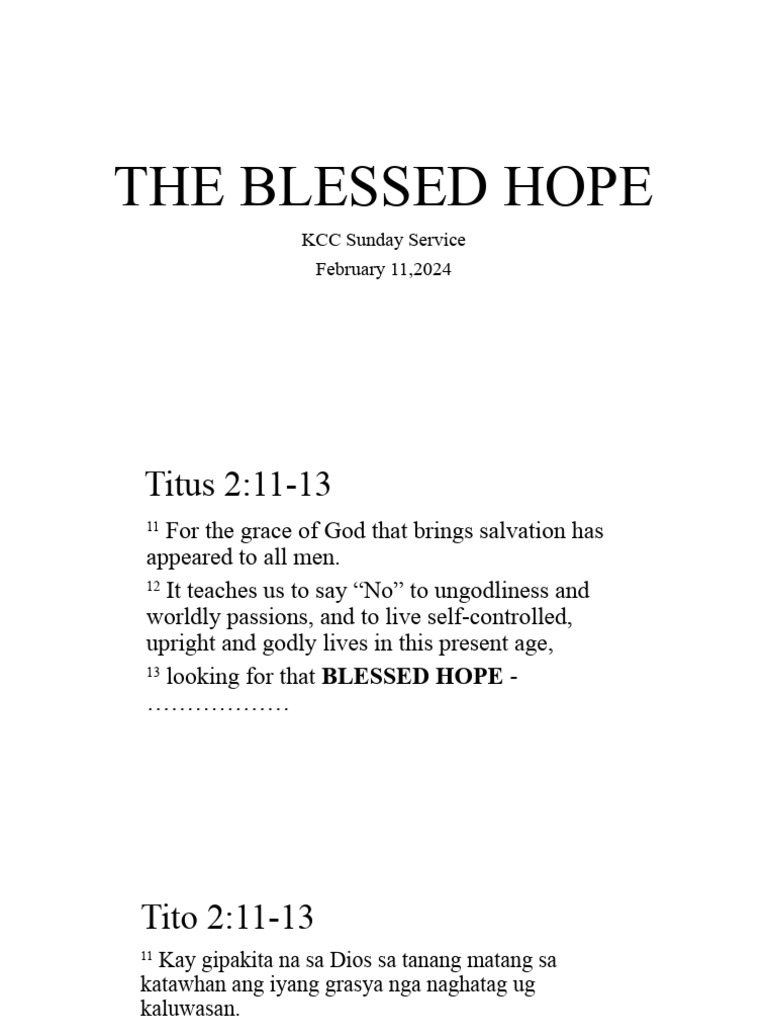 The Blessed Hope | PDF | Rapture | Second Coming
