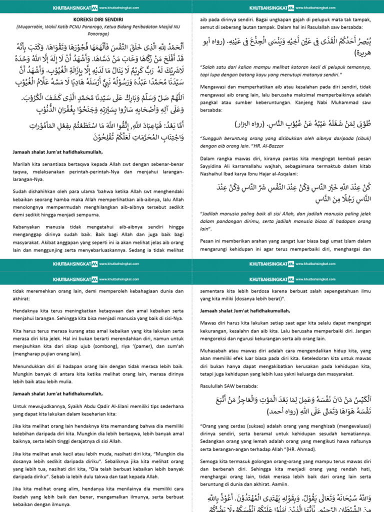 Khutbah Jum'at Bahasa Indonesia - Koreksi Diri Sendiri | PDF