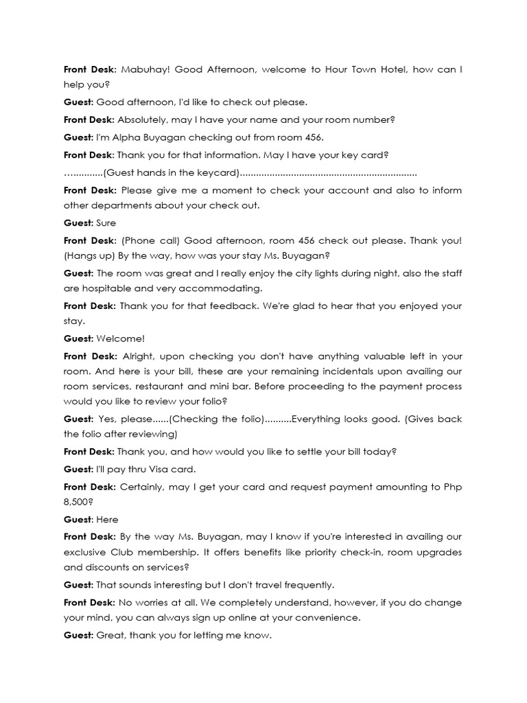 Hotel Checkout Process Dialogue | PDF