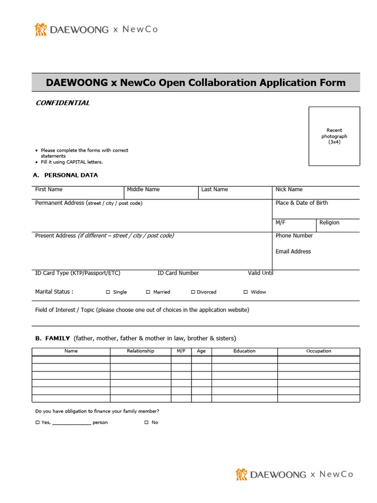NewCo Collaboration Application Form | PDF | Identity Document