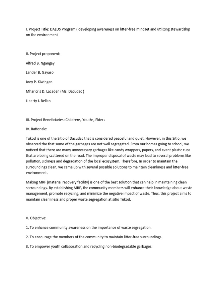 MRF Project Proposal | Download Free PDF | Waste | Waste Management