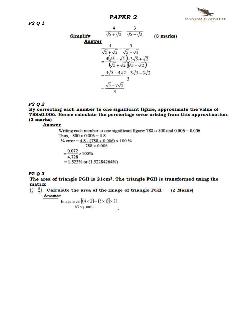 As 2016 Ms Mathematics - Paper - 2 | PDF