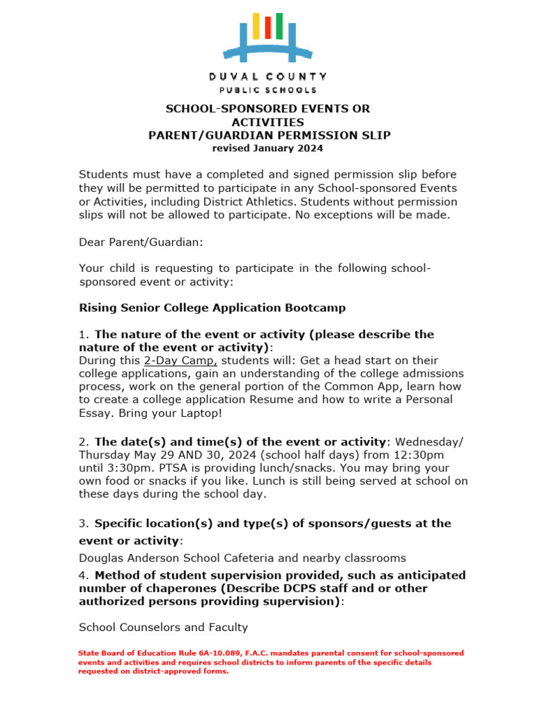 Rising Senior College Application Bootcamp Permission Slip-DCPS ...