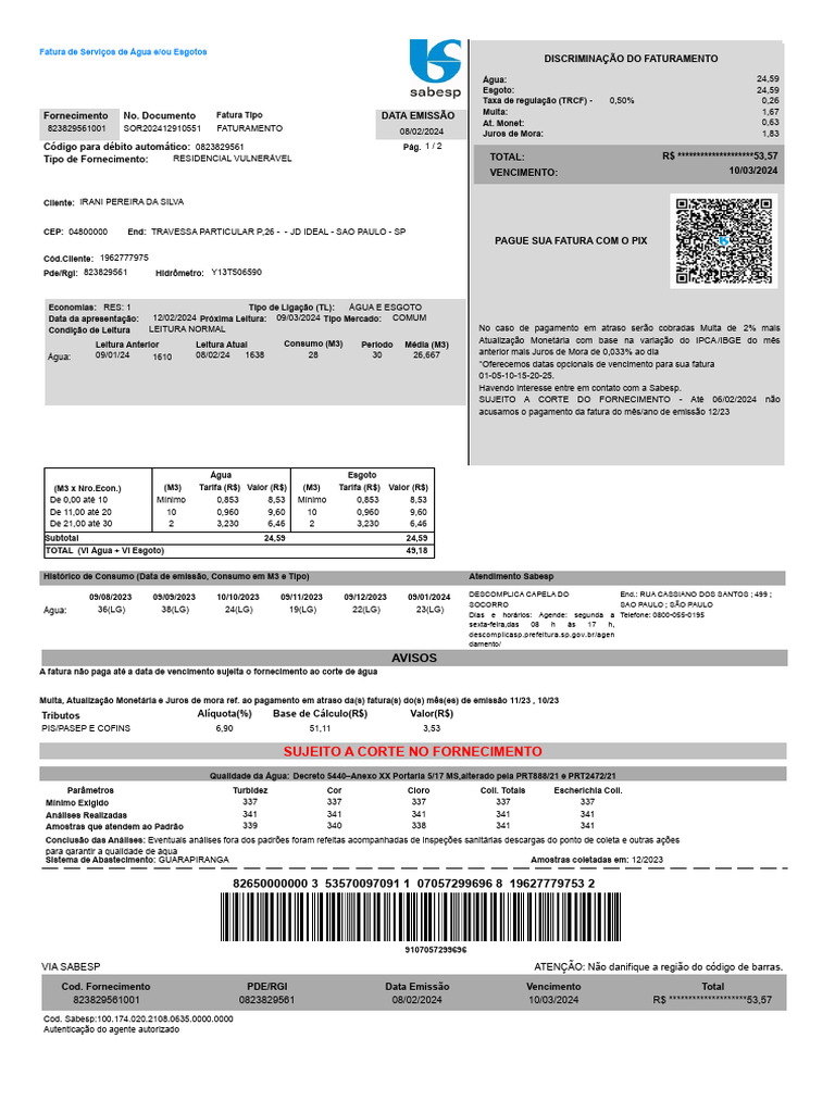 Fatura de Água e Esgoto - 04800000 | PDF