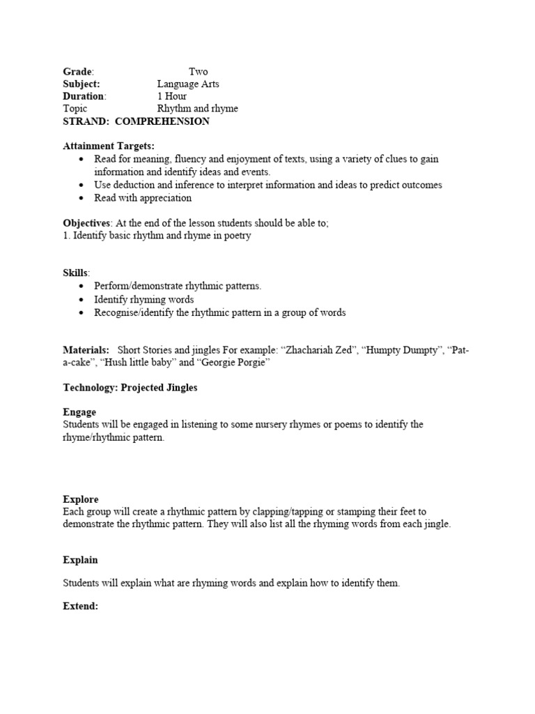 Grade 2: Rhythm & Rhyme Fun | PDF | Language Arts & Discipline