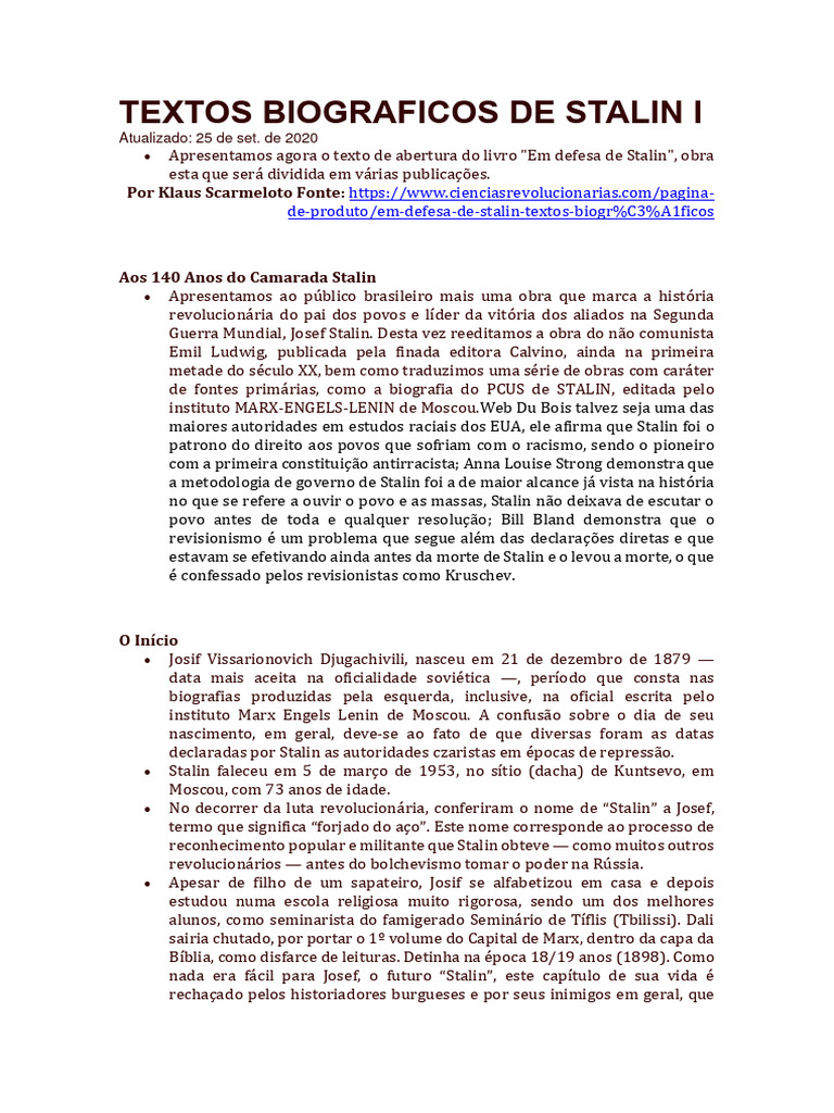 Biografia de Josef Stalin | PDF | Joseph Stalin | União Soviética