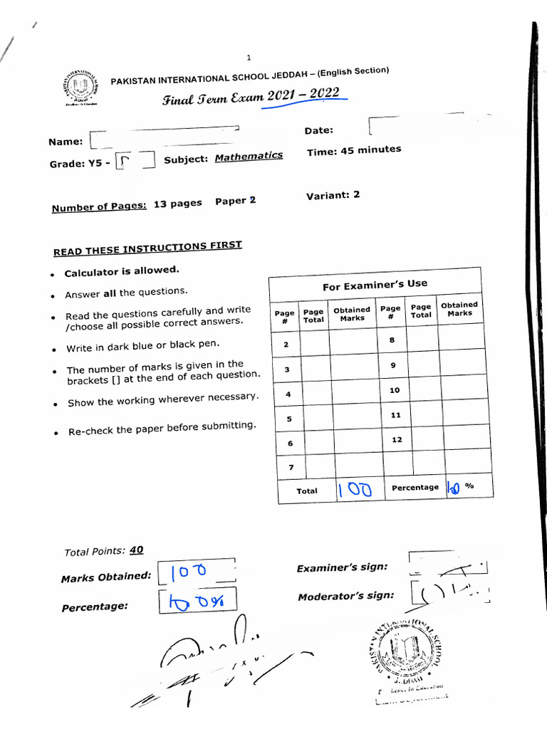 p2 Maths Y5 Final | PDF
