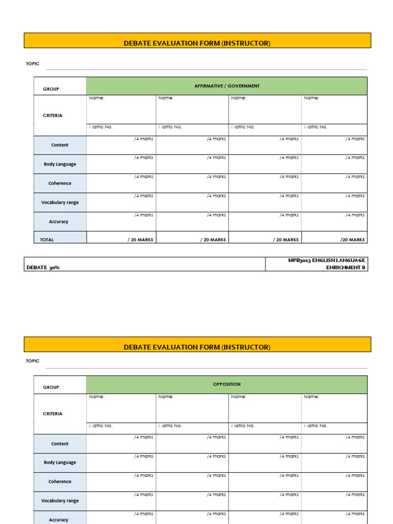 Debate - Instructor Evaluation Form | PDF | Human Communication ...