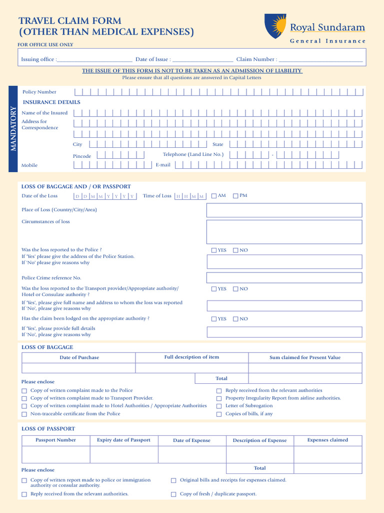 Claim Form - Travel - Non Medical | PDF