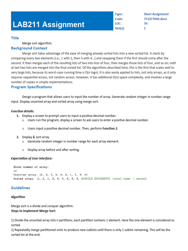 J1 S P0005Mergesort | PDF | Computing | Applied Mathematics
